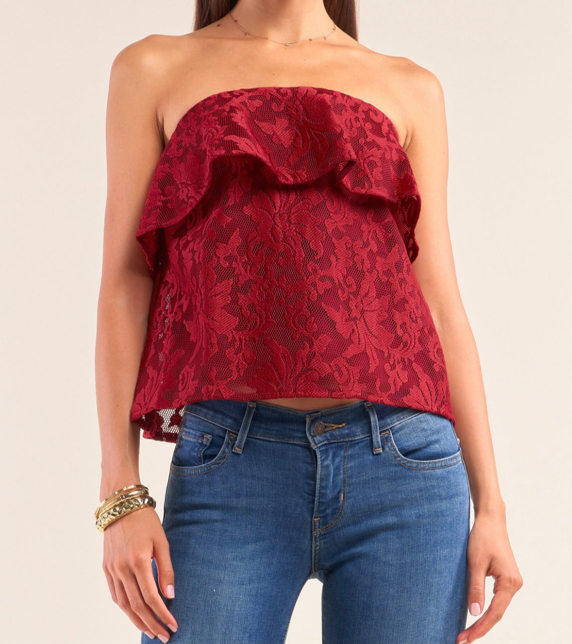 Red Lace Strapless Top – boshishop.com